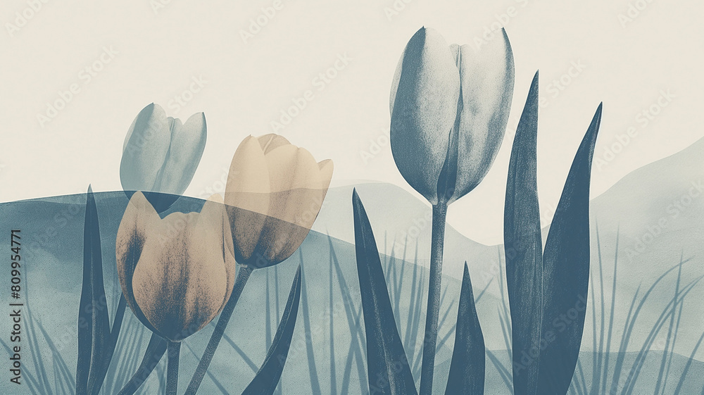 Hand-drawn minimalistic tulip pattern wallpaper. Tulip image designed ...
