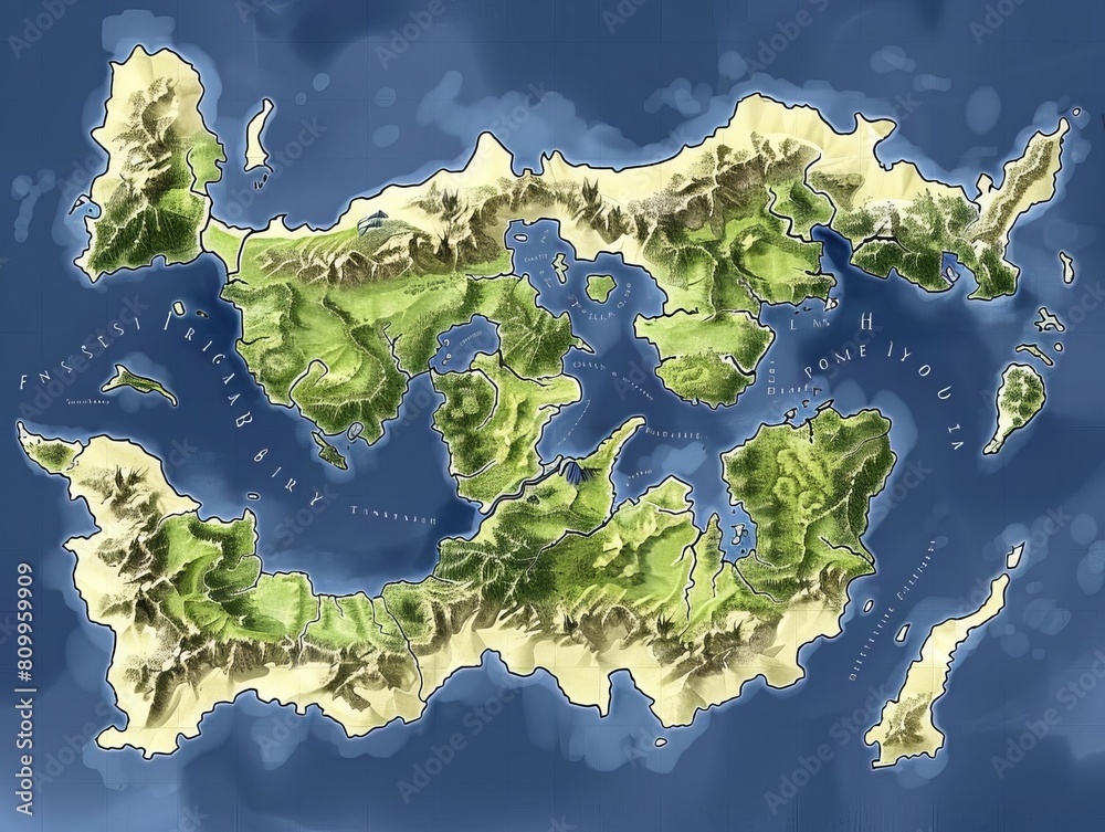 ภาพประกอบสต็อก High fantasy map showing a kingdom where the economy is ...