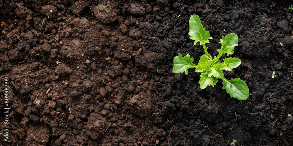 Compost and composted soil cycle. Rotting kitchen scraps with fruits ...