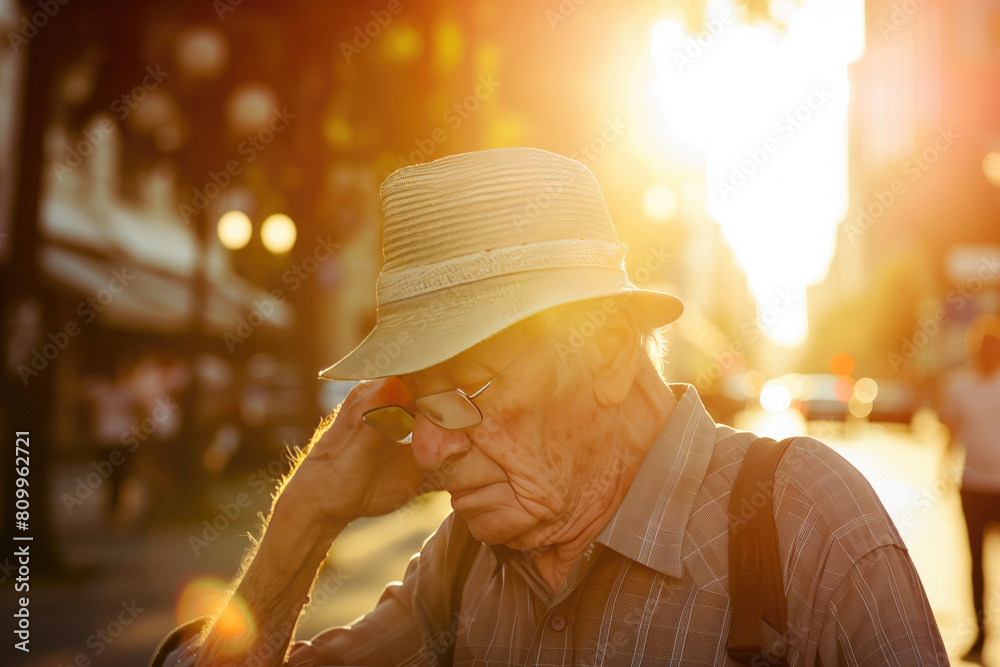 Old man suffering from extremely high temperature, heat stroke and ...