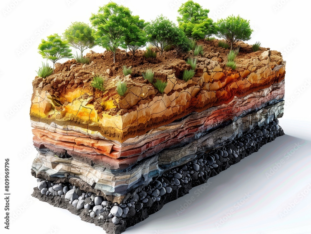 A clean and clear cross-section view of a soil profile from topsoil to ...