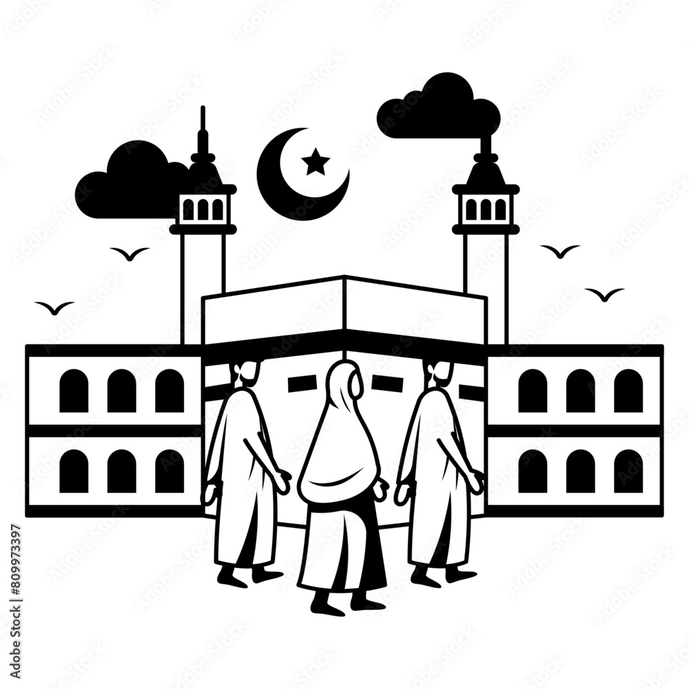 Hajj Privilege Muslim People wearing ihram vector icon design Eid al ...