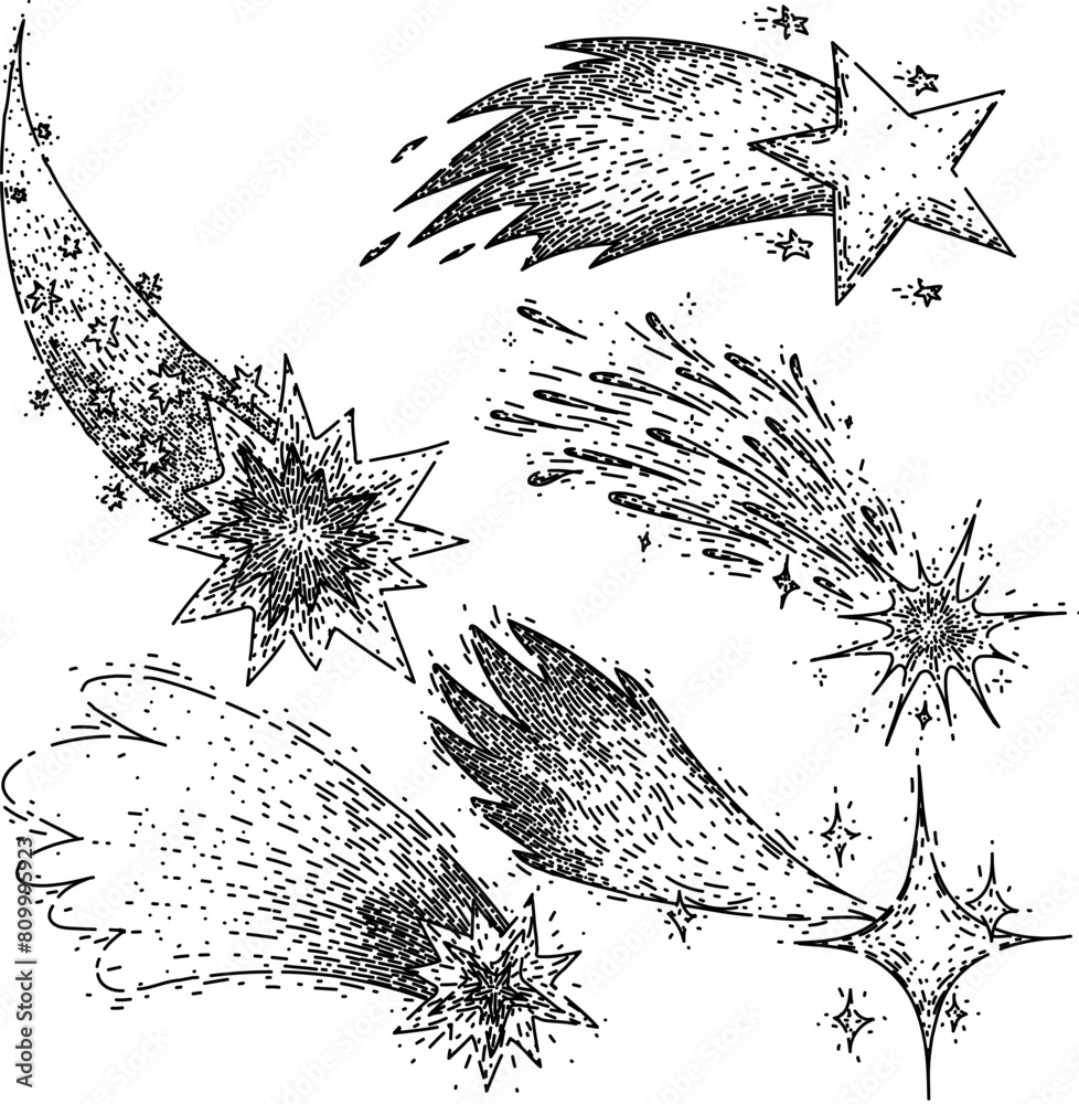 star fall set hand drawn. kid wish, child happy, dream boy star fall ...