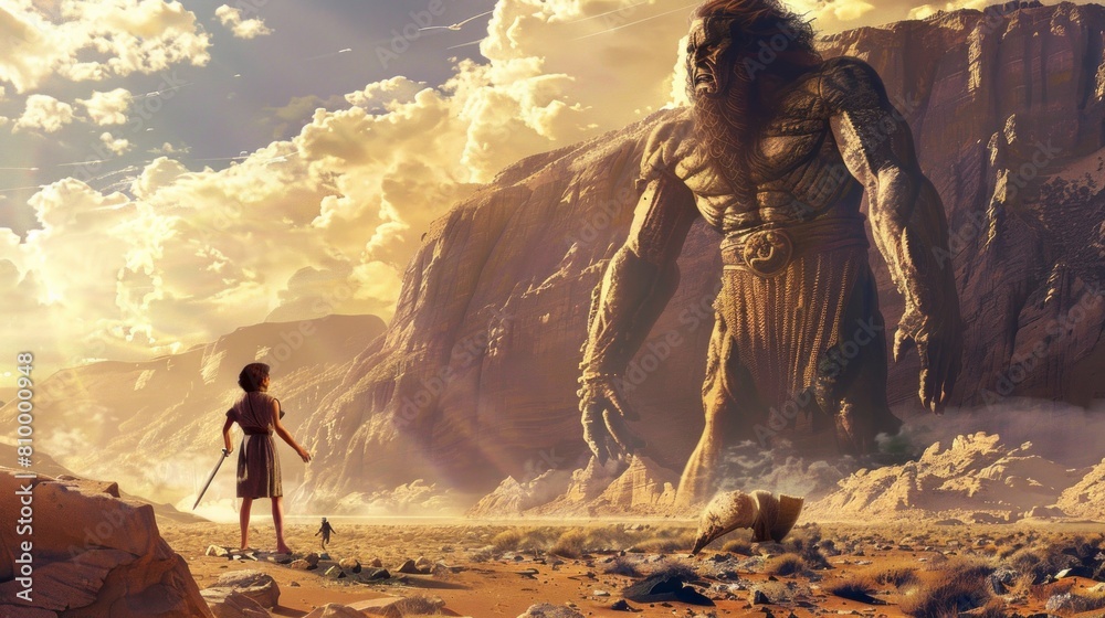 David facing Goliath on the field in high resolution and high quality ...