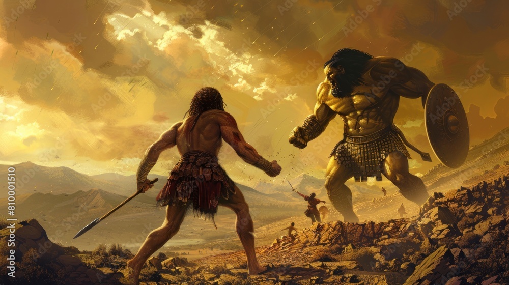 David fighting Goliath on the battlefield in high resolution and high ...