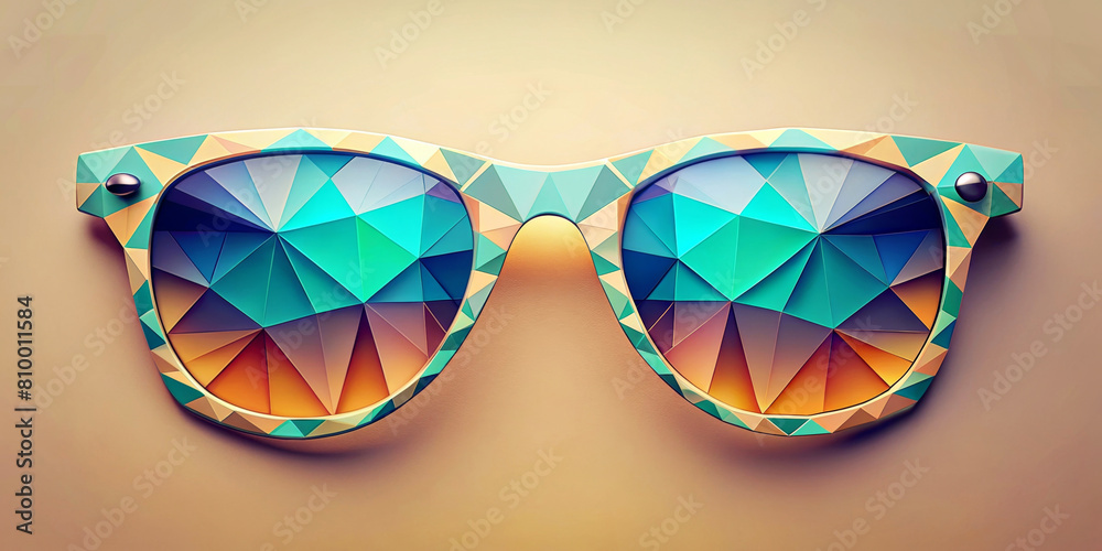 Elegant sunglass with a geometric pattern on a smooth surface.The ...