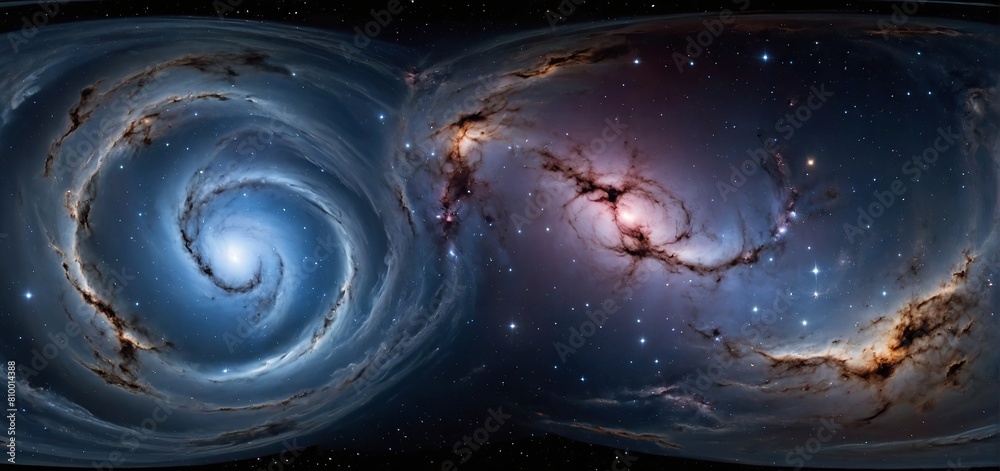 360 degree equirectangular projection space background with nebula and ...