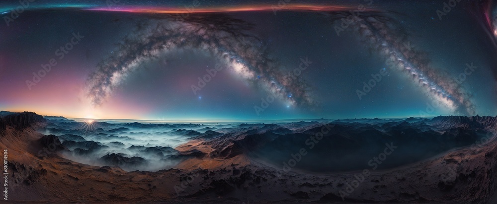 360 degree equirectangular projection space background with nebula and ...