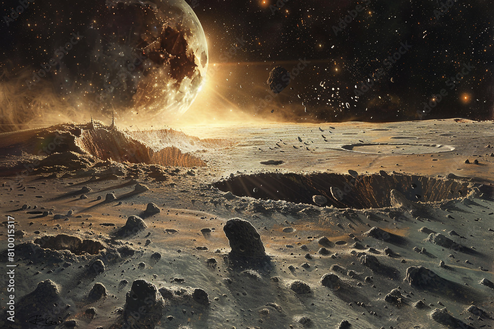 The aftermath of a small asteroid impact on a barren moon surface ...