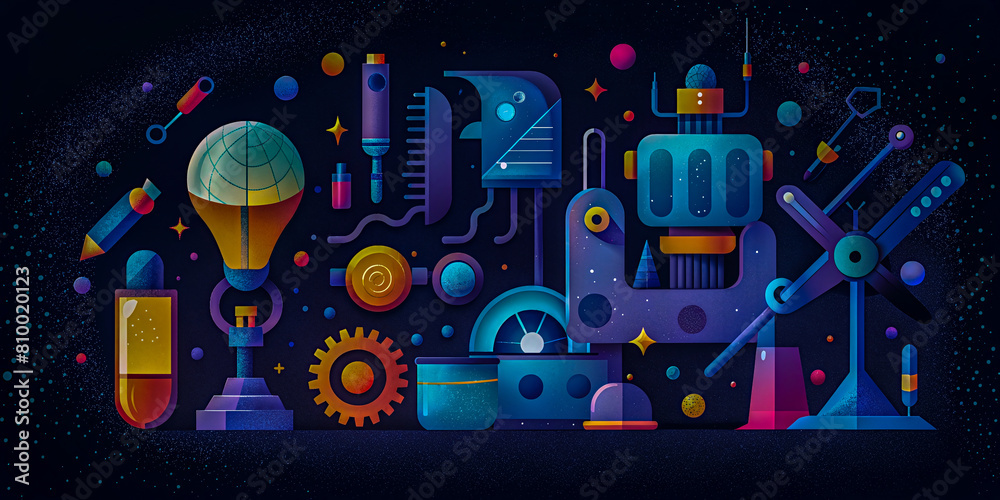abstract background school science elements vivid colors lab tools ...
