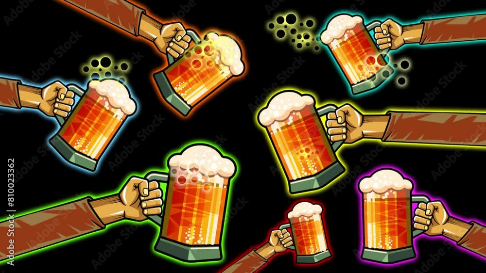 Oktoberfest. International Beer Day. Animation with a hand and a beer ...