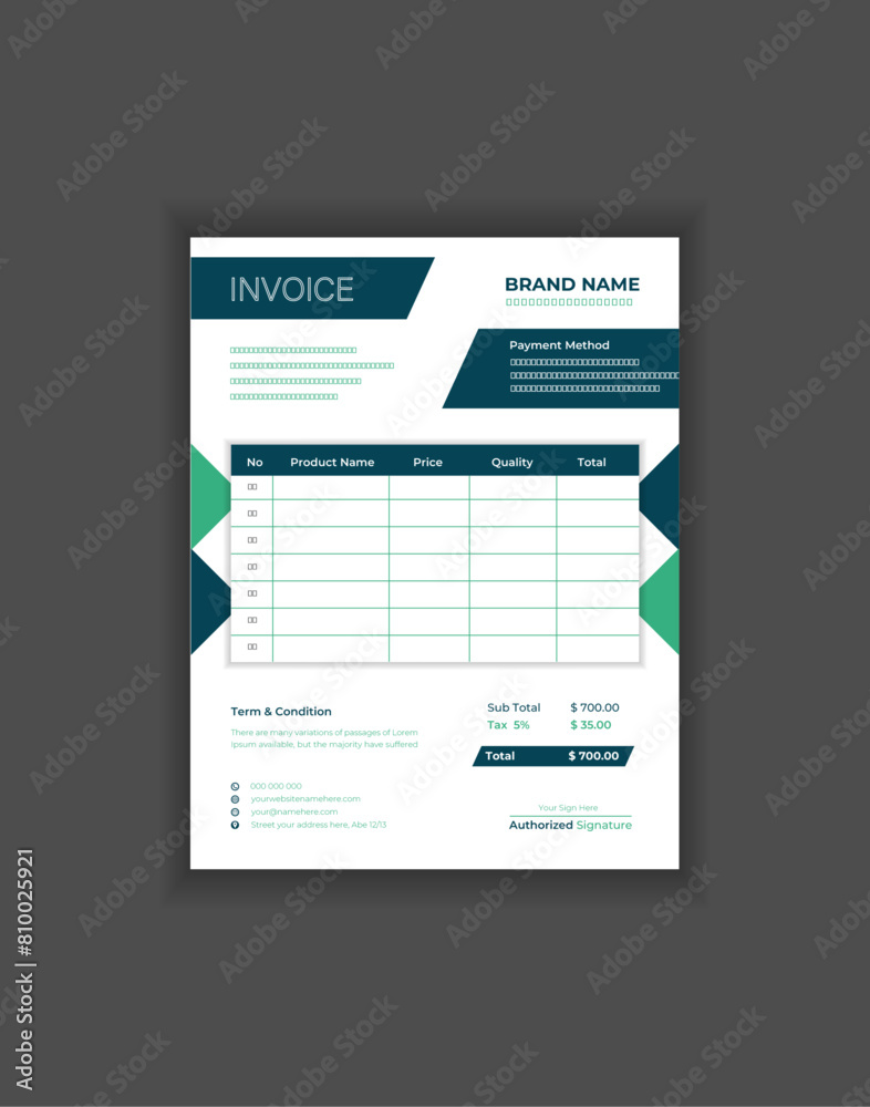 Modern Stylish Minimal Corporate Business Invoice Design Template and ...