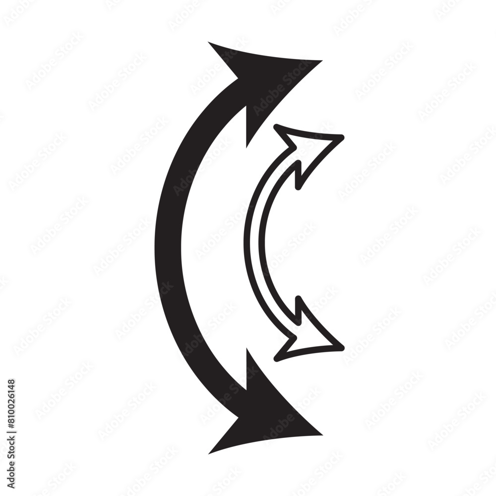 Dual sided arrow vector, icon, silhouette design. Semicircular curved ...