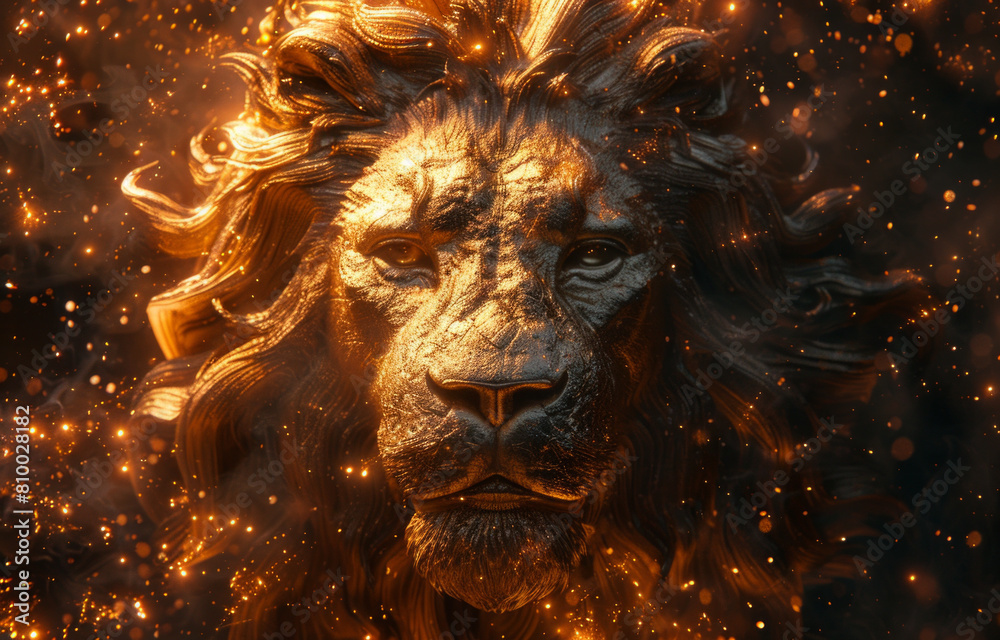Zodiac sign Leo with a stylized lion head in yellow and golden lights ...