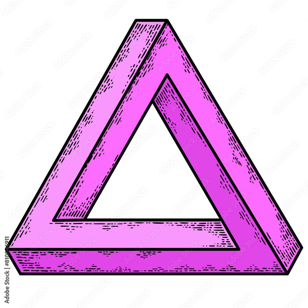 Penrose impossible tribar triangle sketch engraving PNG illustration. T ...