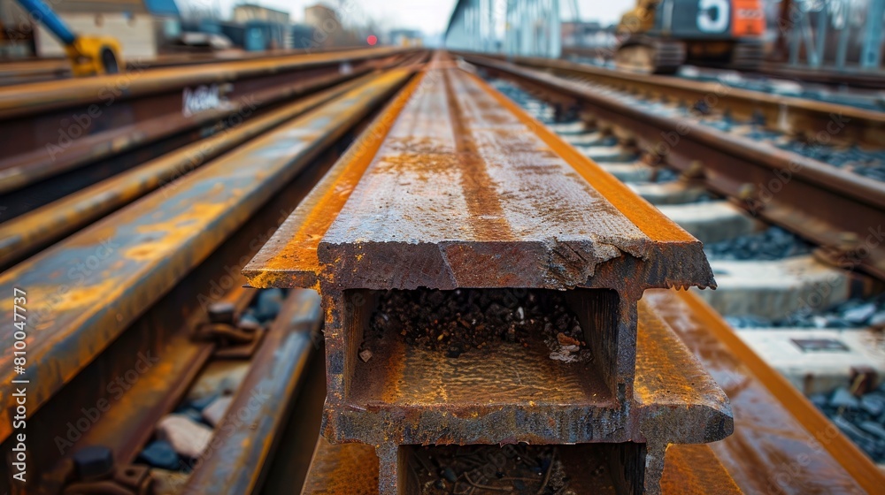 rusted stack of steel beams and girders for construction in industrial ...