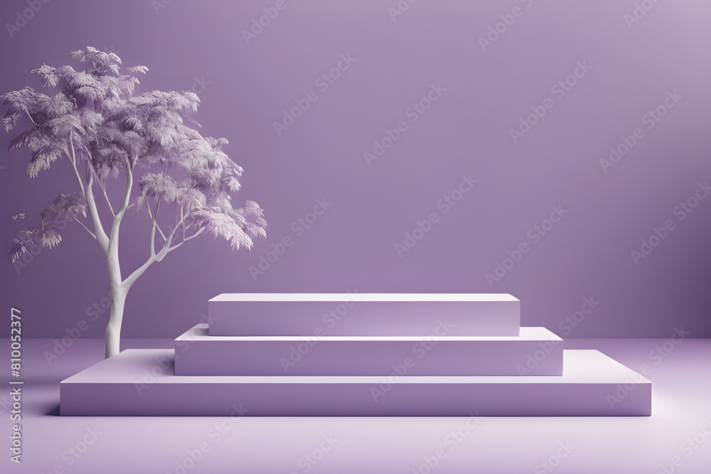 Soft purple steps 3D Podium with soft purple color with plants ...
