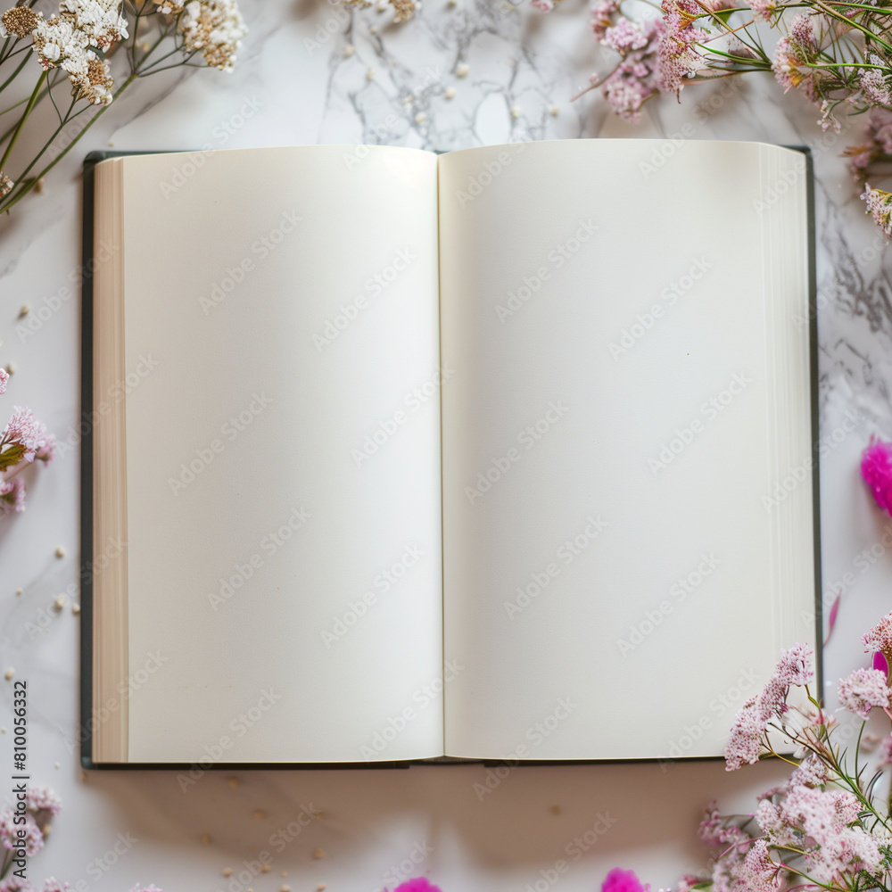 Mockup of a new book with open blank white pages in modern neat style ...