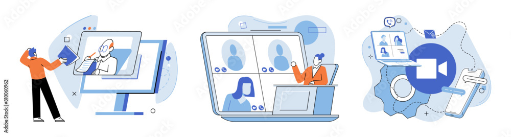 Online meeting. Vector illustration. The concept online meetings ...