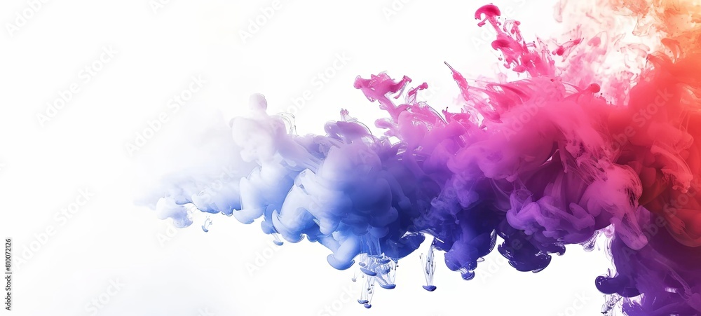 colorful flash of gunpowder smoke. Particles of colored liquid ink in ...