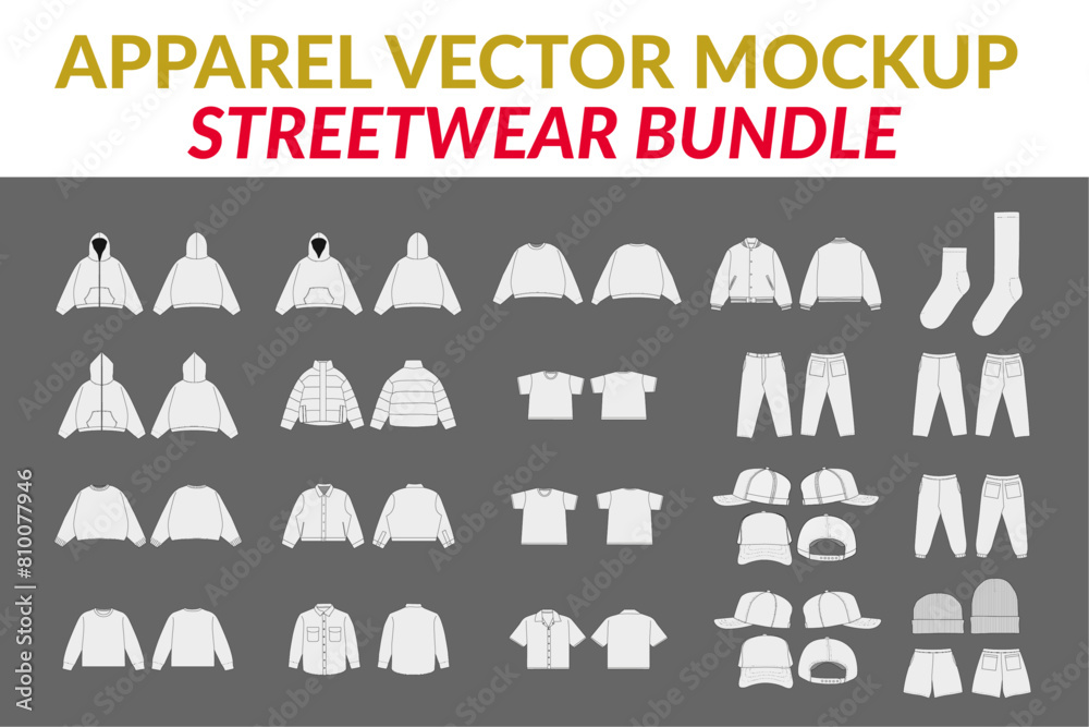 Vector Apparel Mockup Set Collection Streetwear Vector T-shirt Trucker ...