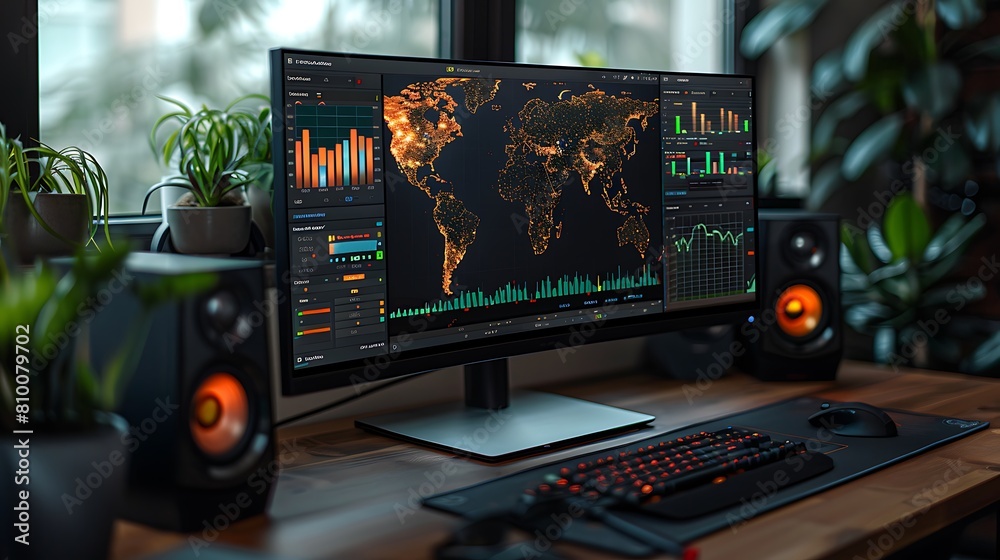 A professional environmental science monitor displaying interactive ...