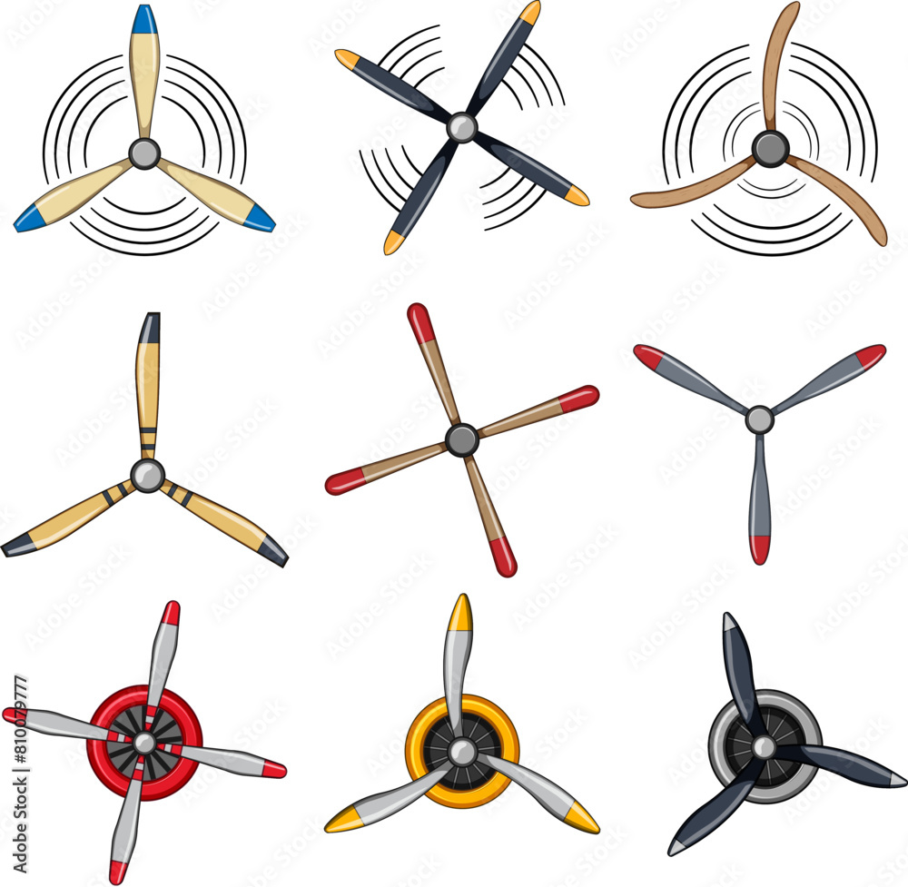 Vetor de propeller set cartoon. plane fan, ocean logo, prop underwater ...