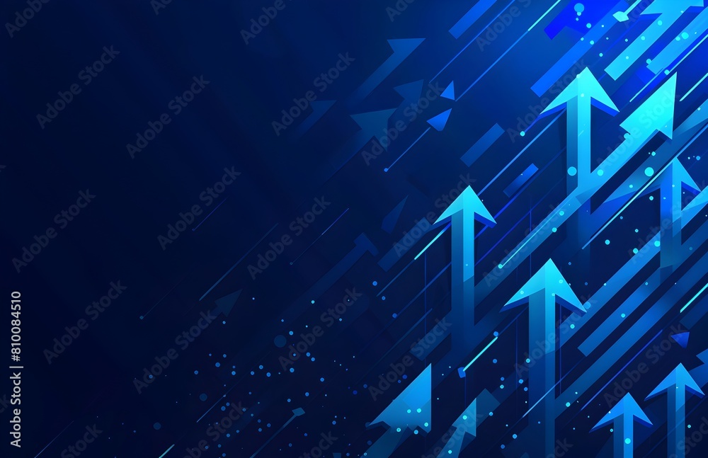 Abstract blue background with arrow up and symbols of growth, success ...