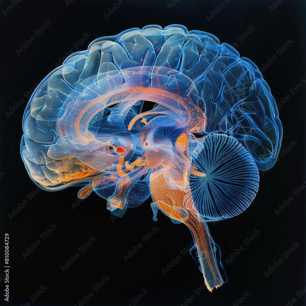 An illustration of a human brain, with the left hemisphere removed to ...