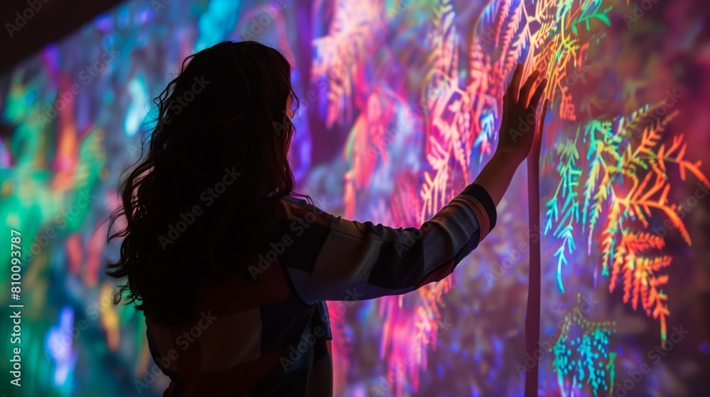 A curious individual reaches out to touch a glowing sculpture in an ...