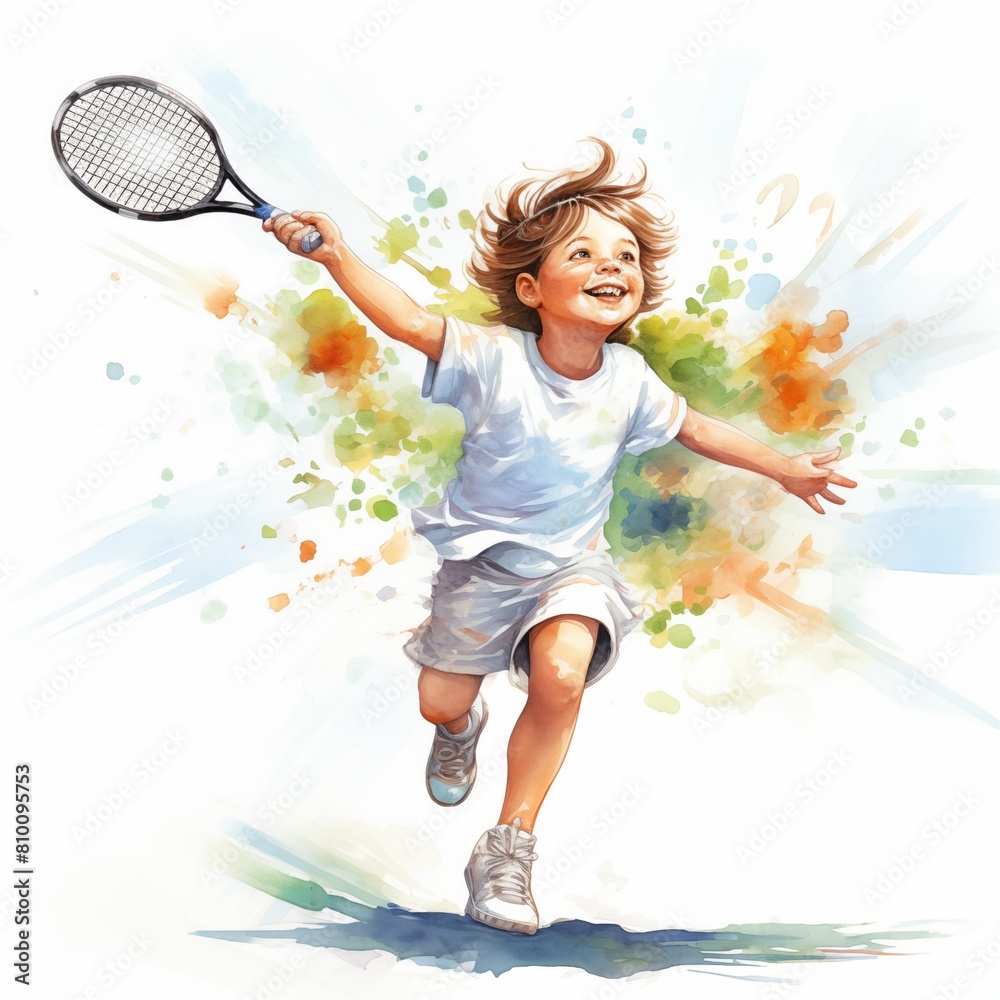 Children tennis. Tennis sport clipart. Watercolor illustration ...