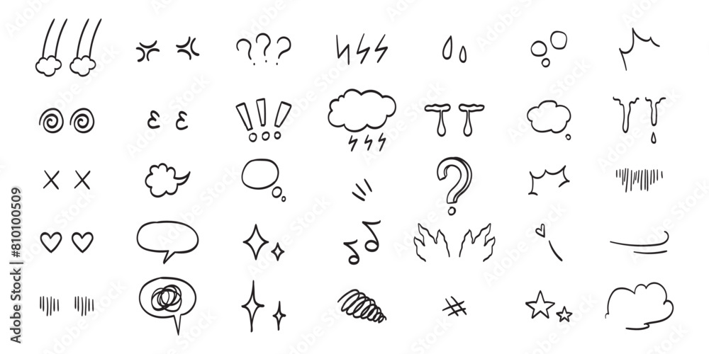 Comic cartoon face expressions in doodle line art style. Anime manga ...
