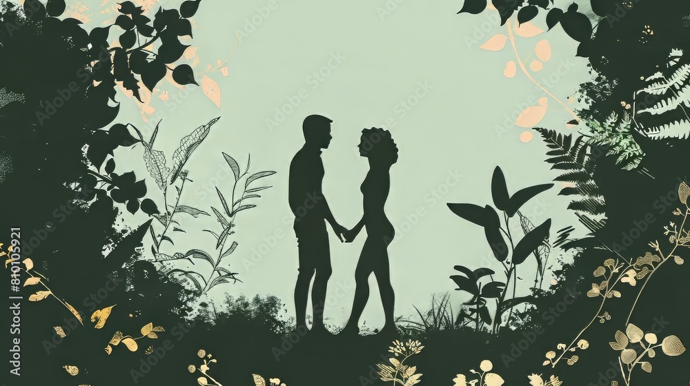 Minimalist representation of Adam and Eve in the Garden of Eden Stock ...