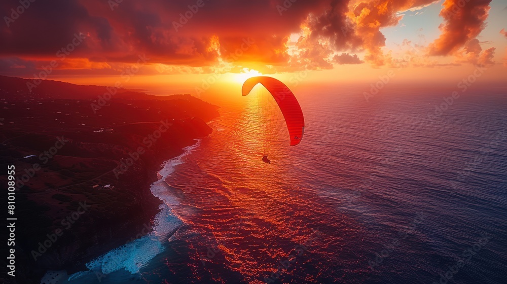 paragliding over the ocean with a beautiful sunset Stock Illustration ...