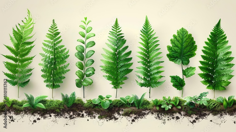 Illustration of a fern leafs evolution, educational graphic, detailed ...