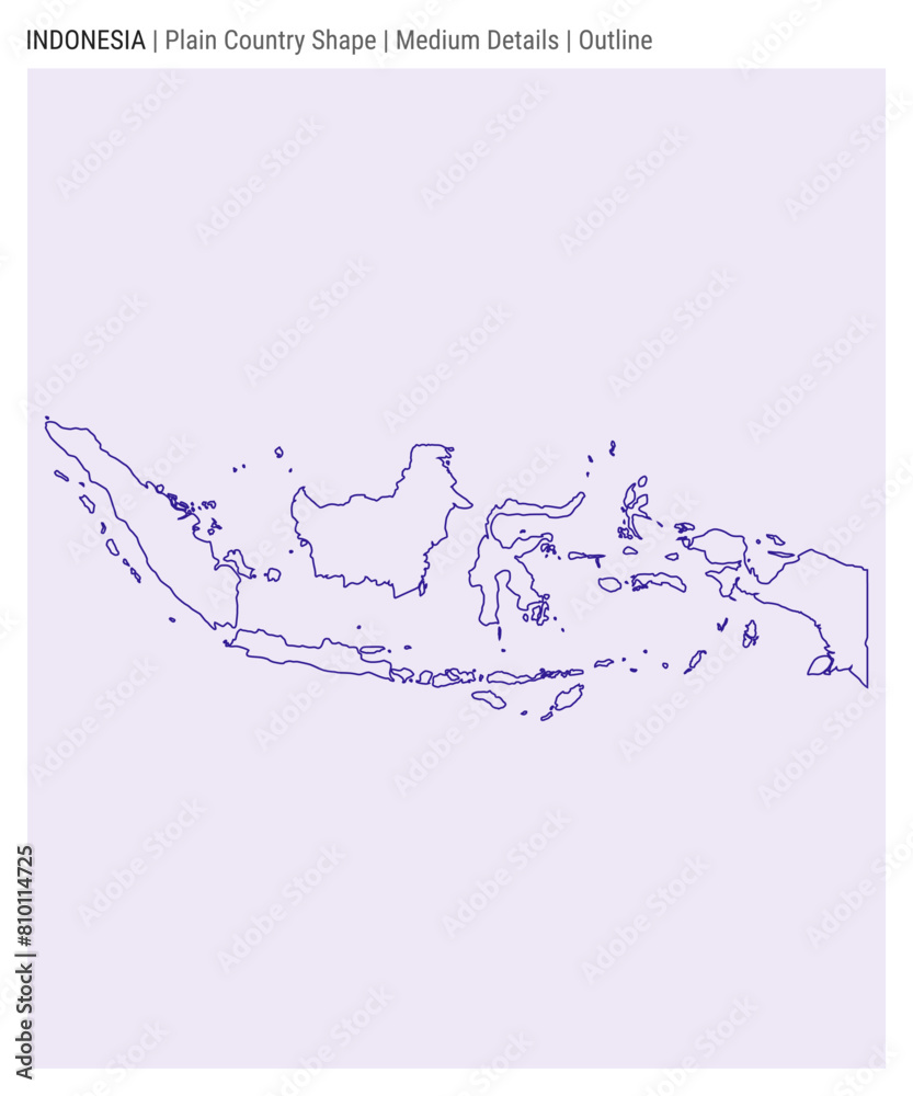 Indonesia plain country map. Medium Details. Outline style. Shape of ...