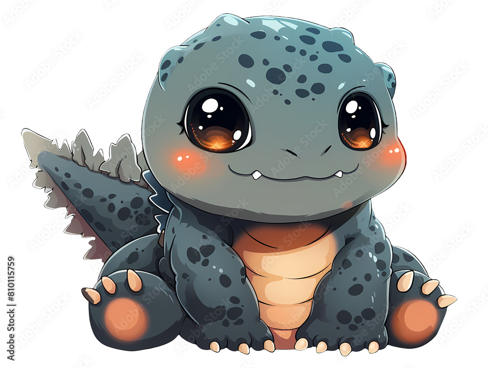 Little godzilla monster chibi illustration sitting, isolated Stock ...