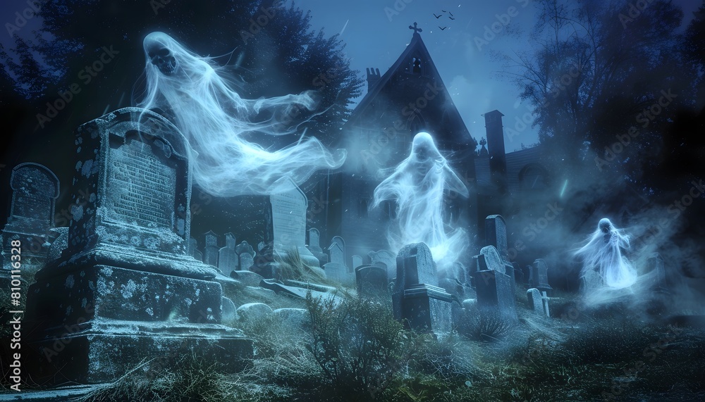 Halloween ghosts spirits haunting a cemetery scary ghouls Stock Photo ...