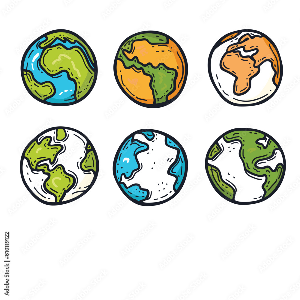 Set cartoonstyle Earth globes showing different continents oceans ...