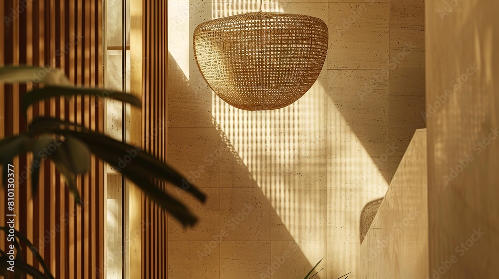 Tel Aviv modern minimal entrance atrium, tall ceiling, curved textured ...