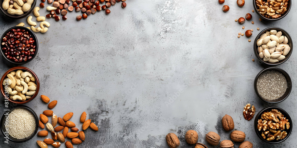 vue verticale d'un assortiment de fruits et fruit secs sur un plan de ...