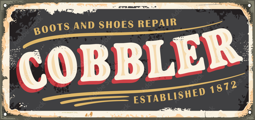 Cobbler store retro metal sign template. Vintage signboard for shoes ...