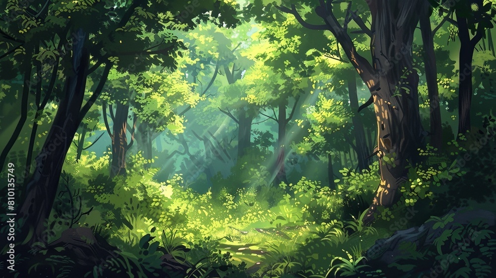 Forest Background: A dense forest provides a rich, textured background ...