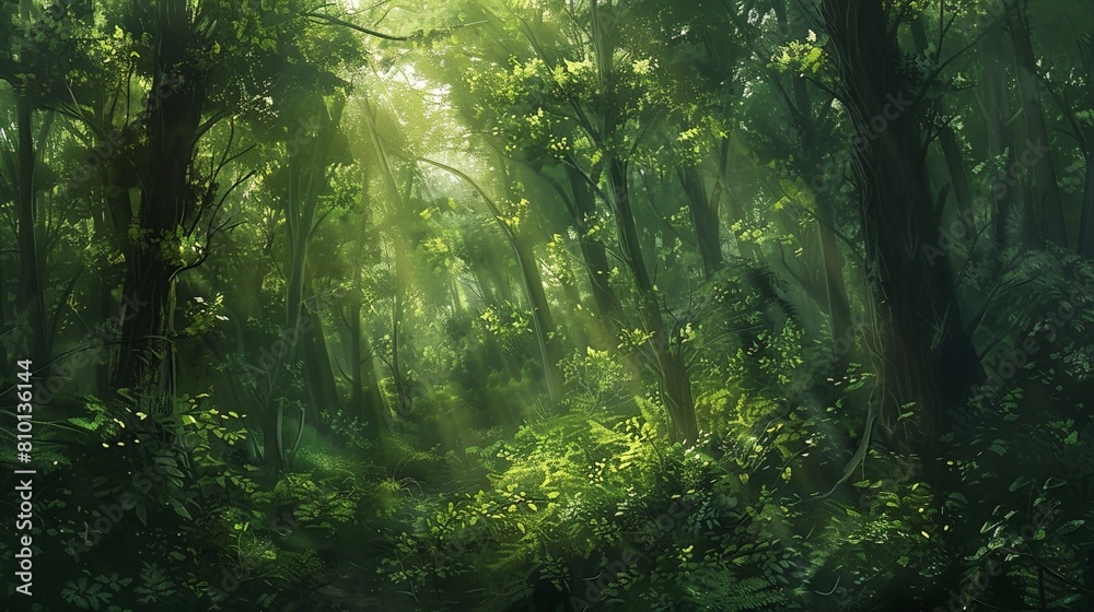 Forest Background: A dense forest provides a rich, textured background ...