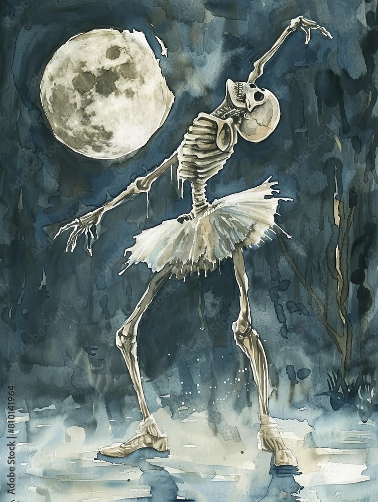Skeleton ballerina dancing in the moonlight - Whimsical and surreal ...