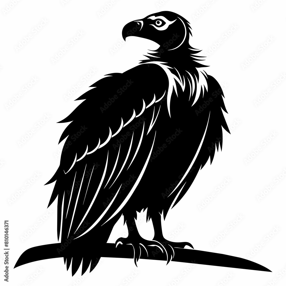 Big griffon vulture sitting on a tree stick vector silhouette Stock ...
