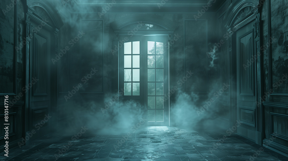 Mysterious misty room with an illuminated doorway. Stock Photo | Adobe ...