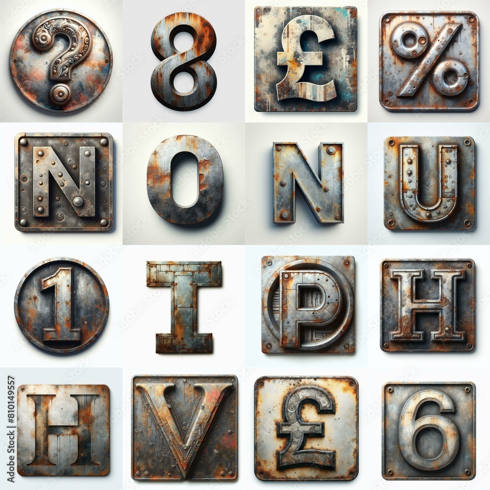 Meatal grange and rusty Lettering Typeface. AI generated illustration ...