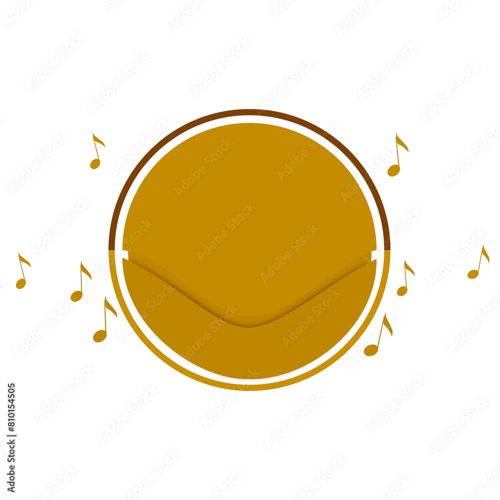 Ilustração. símbolo, logomarca circular em tons de amarelo. Notas ...