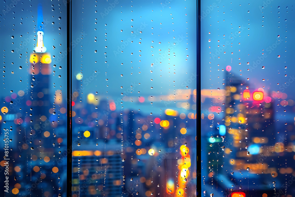 As raindrops streak down the glass, the mesmerizing glow of an ...